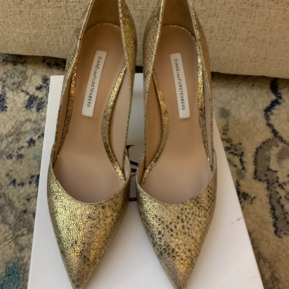 Diane Von Furstenberg | Shoes | Dvf Lillie Gold Python Heel 7m | Poshmark